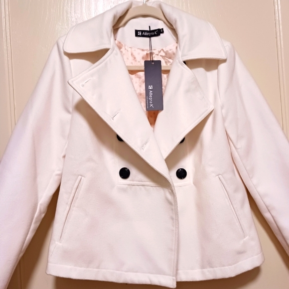 Allegra K | Jackets & Coats | Nwt Pea Coat Medium Light Creamwhite ...